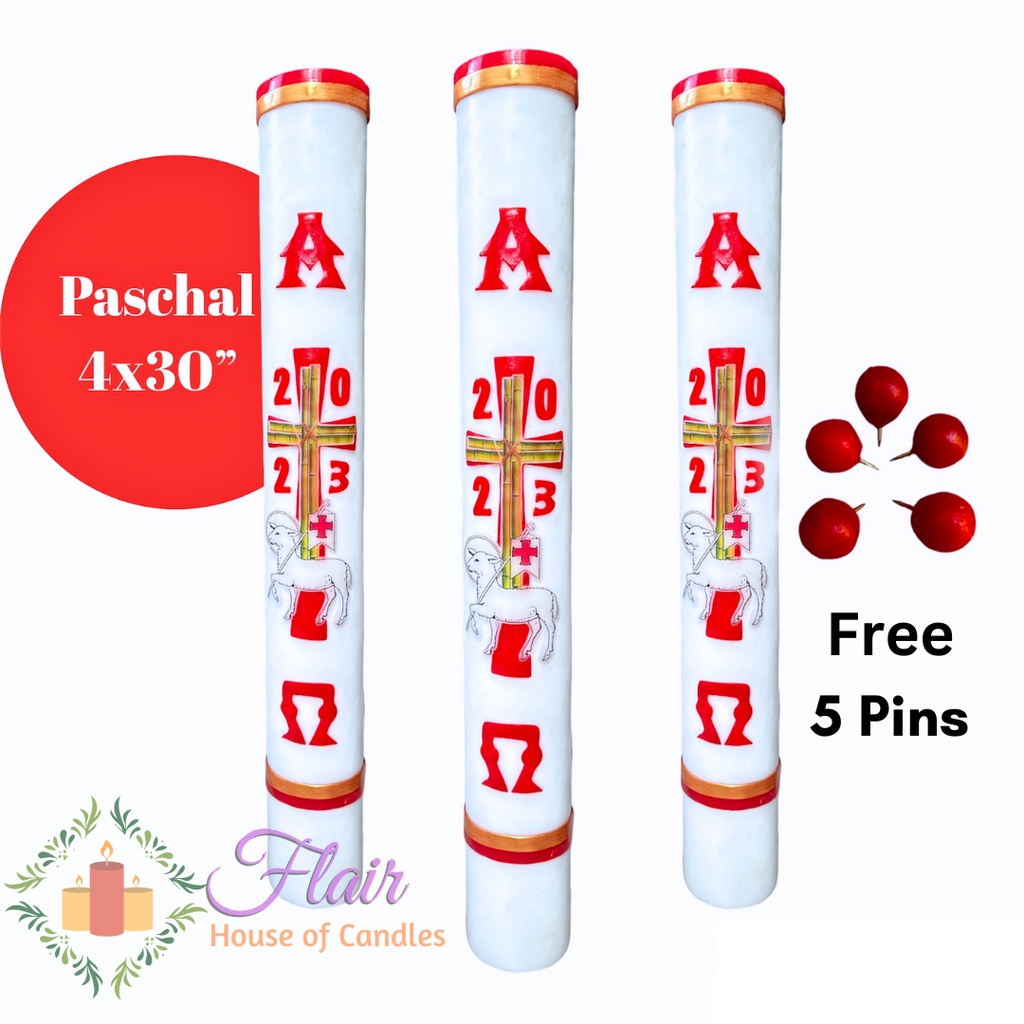 Flair Paschal Candle 2025 (4x30 inches) High Quality Smokeless Dripless ...