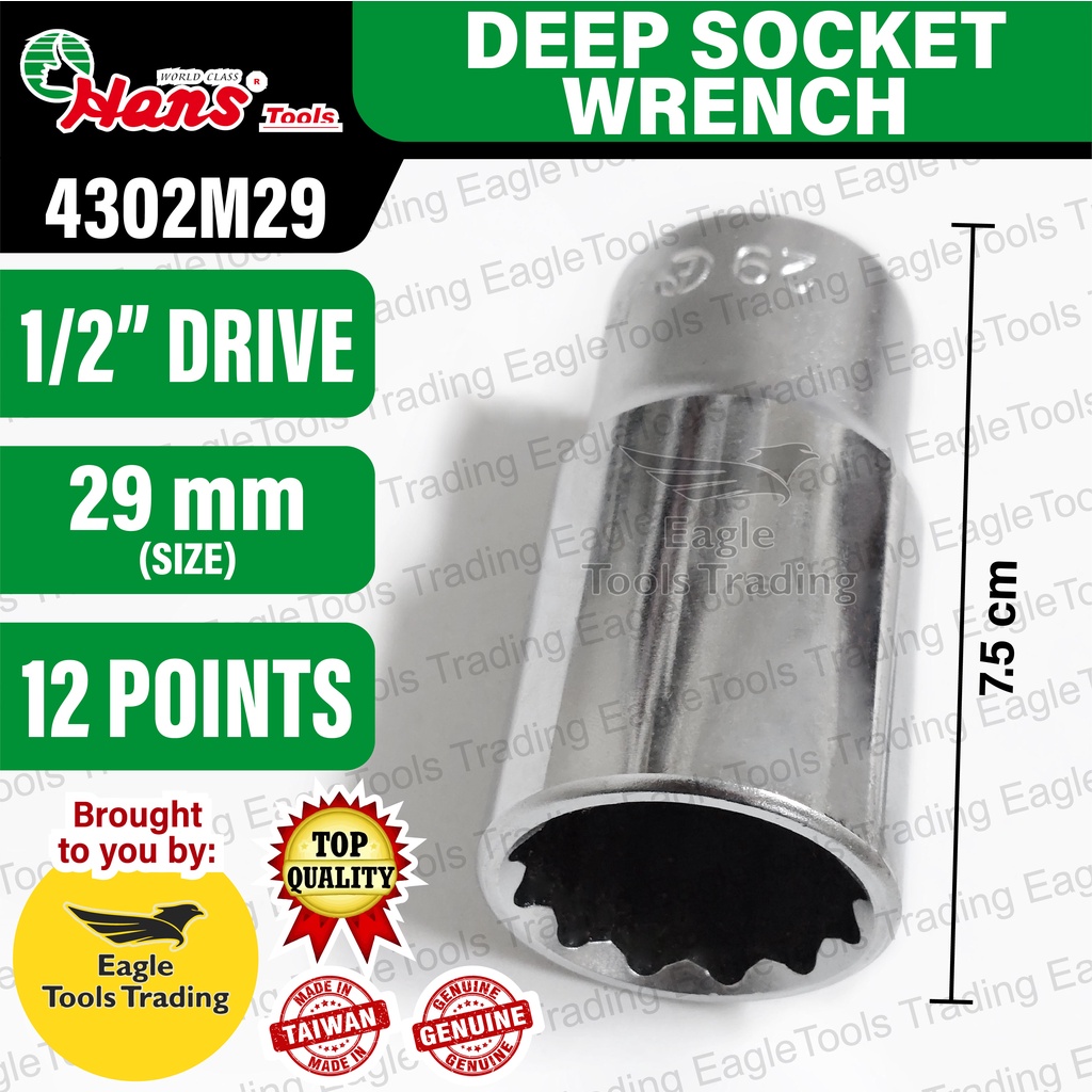 Hans 1/2'' Drive Deep Socket Wrench 12 Points 29mm 4302M29 | Shopee ...