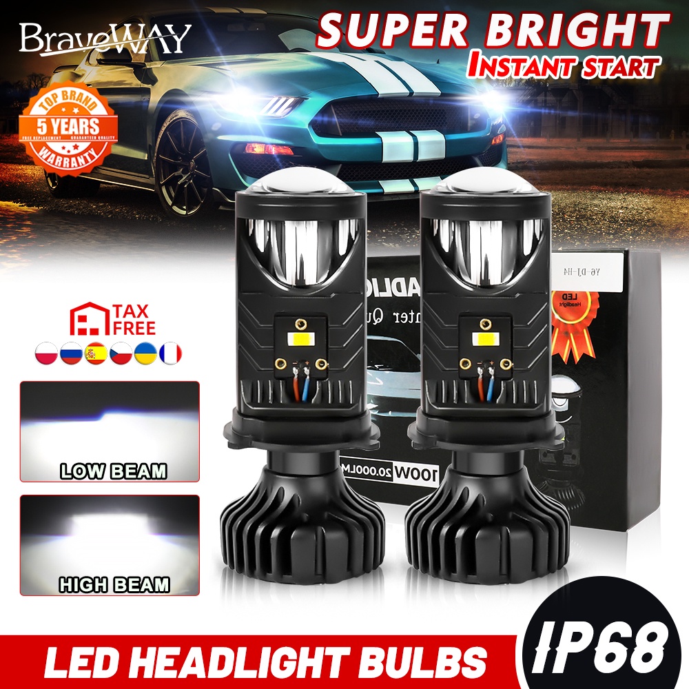 BraveWay Y6 H4 LED Hi-lo Beam Mini Projector Lens Headlight for Car ...