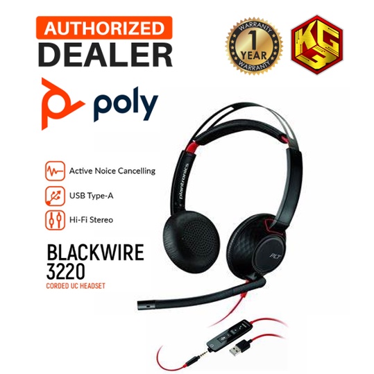Poly Plantronics Black Wire C3220 3220 USB-A Headset With Noise ...
