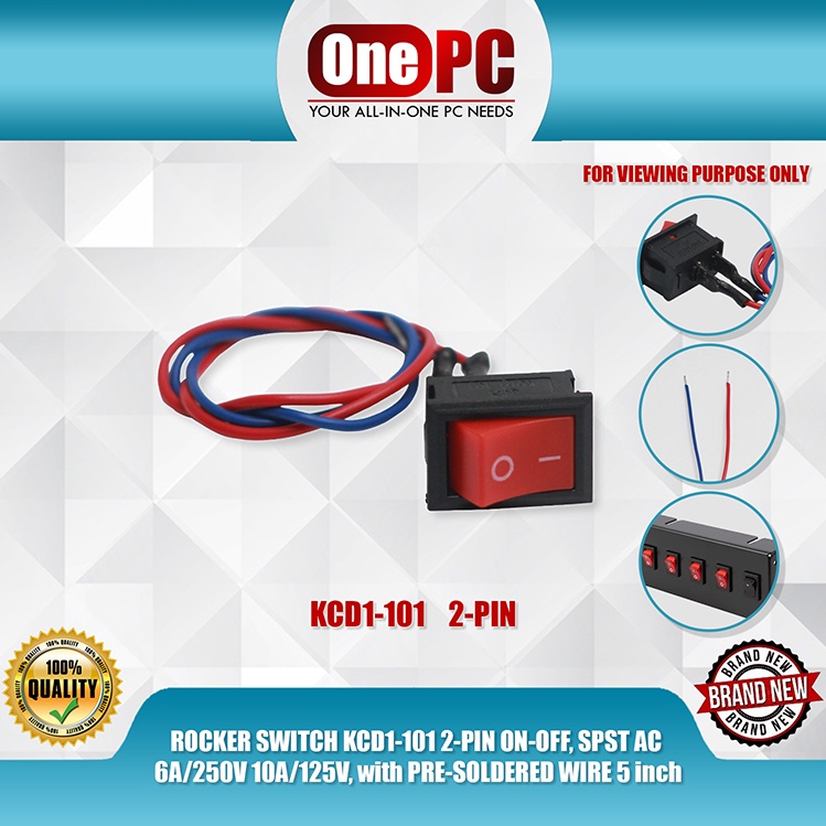 ROCKER SWITCH KCD1-101 2-PIN ON-OFF, SPST AC 6A/250V 10A/125V, with PRE ...