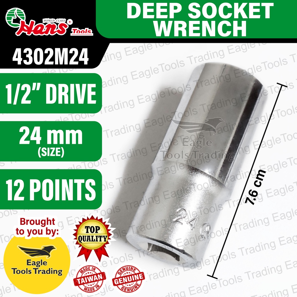 Hans 1/2'' Drive Deep Socket Wrench 12 Points 24mm 4302M24 | Shopee ...
