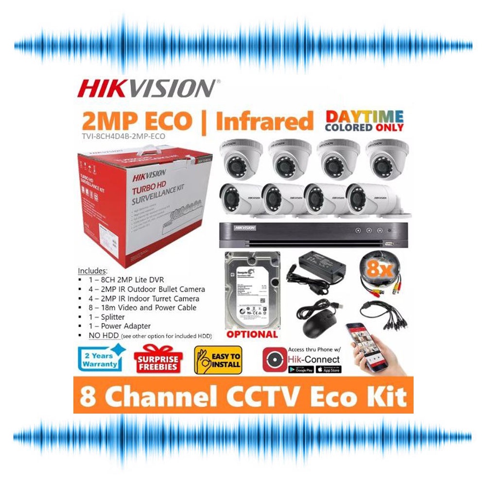 2MP 1080P Hikvision Kit 8 Channel DVR with 4 Dome and 4 Bullet Camera ...