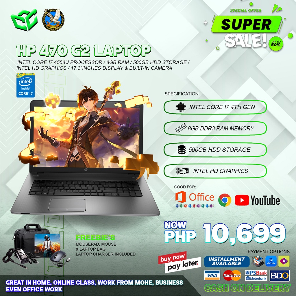HP 470 G2 INTEL CORE I7 4TH GEN 8GB RAM 500HDD BUILT IN CAMERA AND WIFI ...