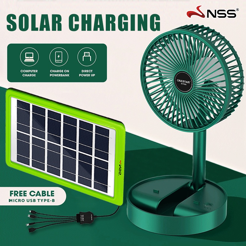 6"desk electric fan with solar panel charger foldable charging fan 3 ...