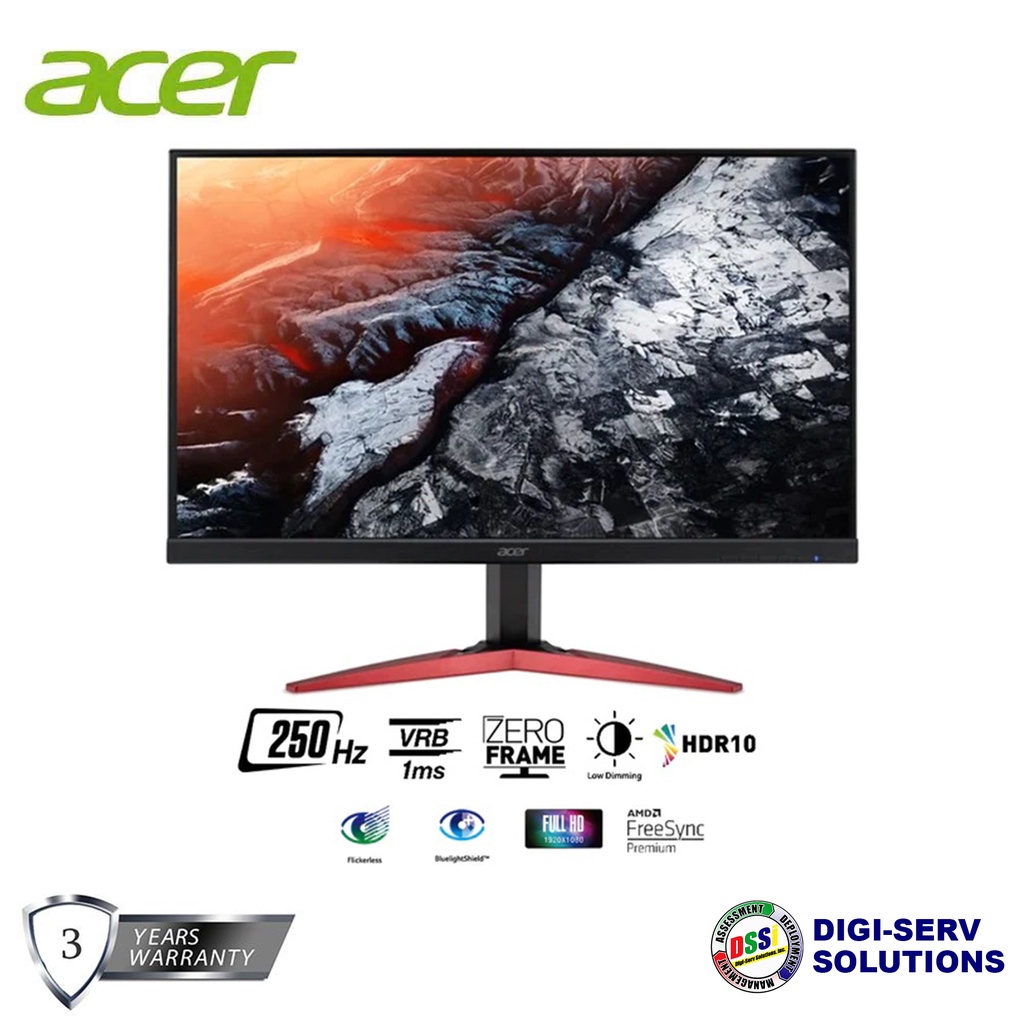 Acer AOPEN KG251Q Zbmiip 24.5" 250Hz FHD Gaming Monitor, 1920x1080, 1ms ...