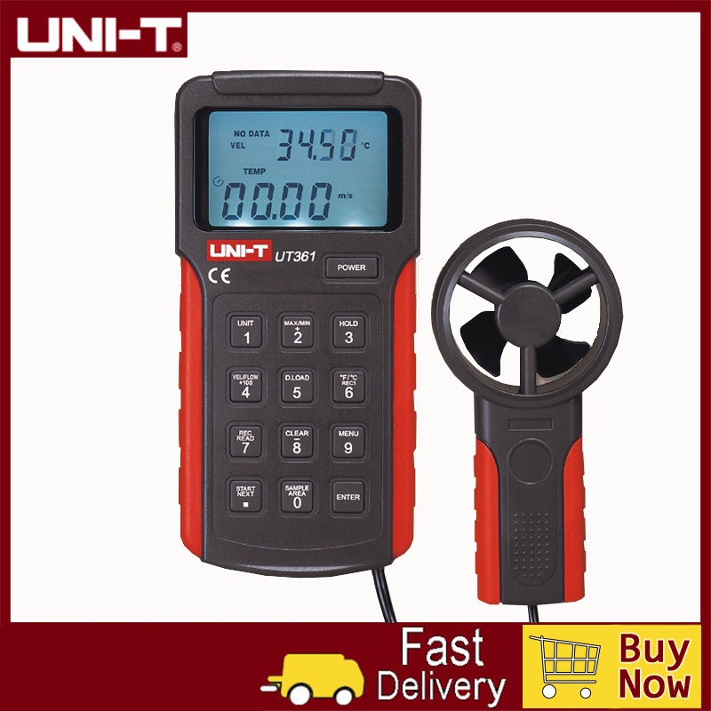 UNI-T UT361 Anemometer Digital Tachometer LCD Backlight Air Flow Meter ...