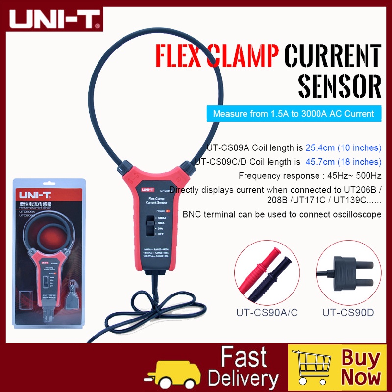 UNI-T UT-CS09A CS09C CS09D Flexible Clamp Current Sensor 1.5A to 3000A ...