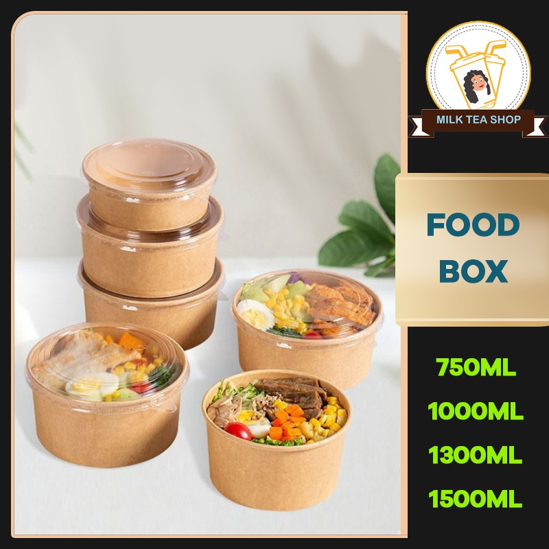 50PCS Food Box Round Kraft Paper Food Packing Box For Take Out Chicken ...