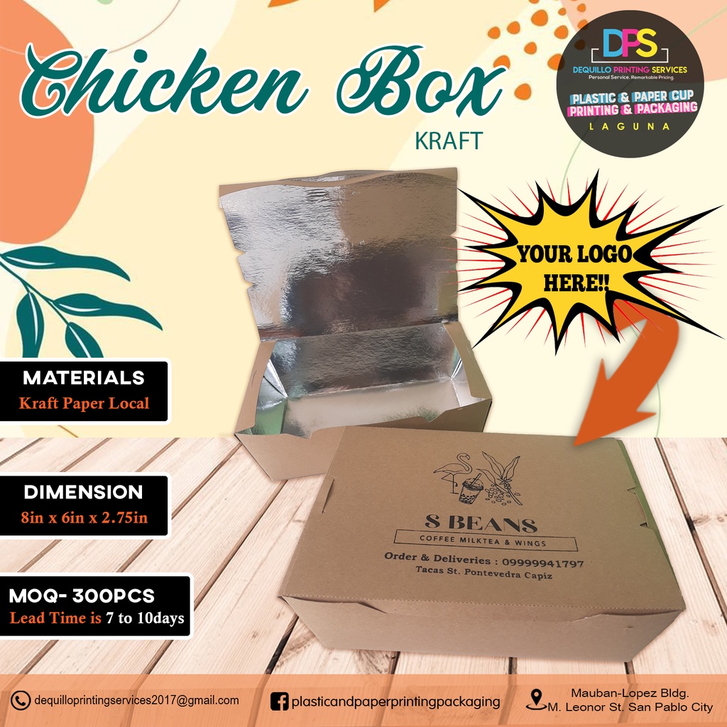 CHICKEN BOX (Kraft) with PRINT 300pcs Takeout Meal Box | Shopee Philippines