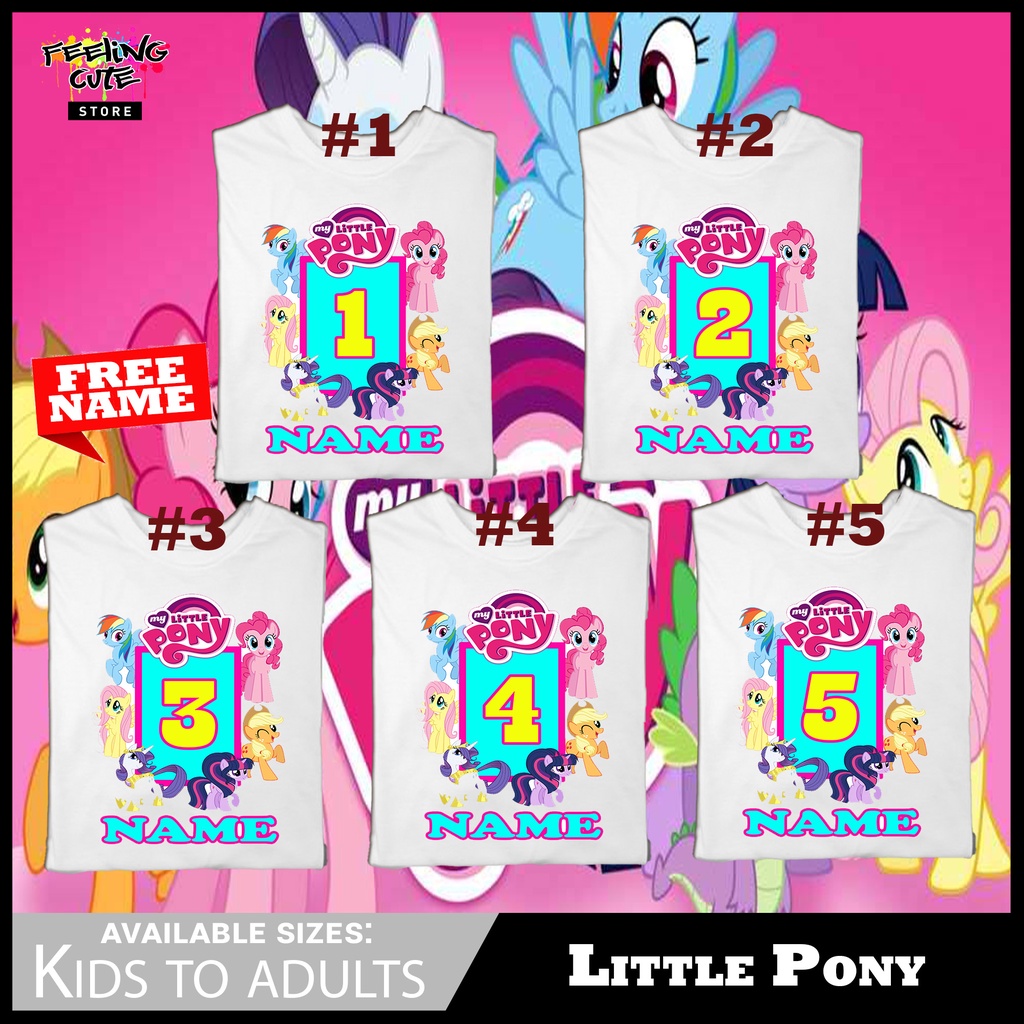 My Little Pony Number Shirt FREE NAME 1 2 3 4 5 For Kids To Adults ...