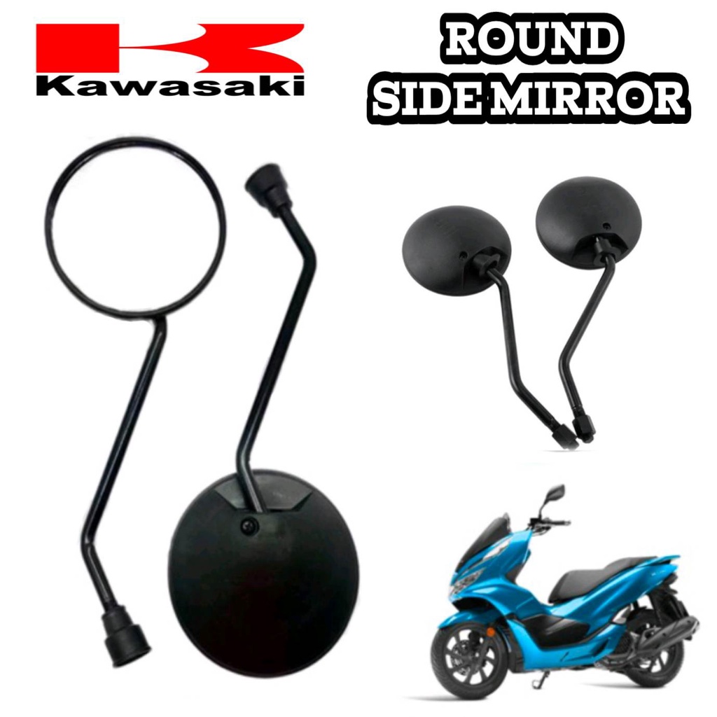 Kawasaki Barako Motorcycle Round Side Mirror Black Long Stem