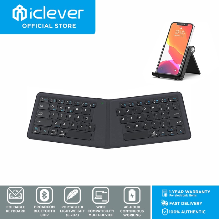 iClever BK06 Foldable Bluetooth Keyboard, Multi-device Wireless Keyboard, Ultra Slim Ergonomic ...
