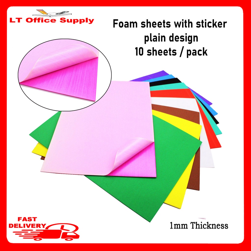 Plain Foam Sheets with Sticker assorted color A4 size 10sheets / 1pack | Shopee Philippines