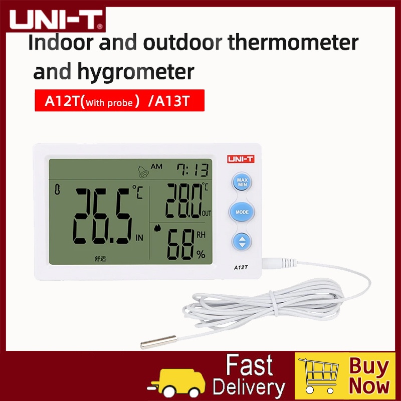 UNI-T A13T hygrometer; Indoor temperature and humidity meter, time/date ...