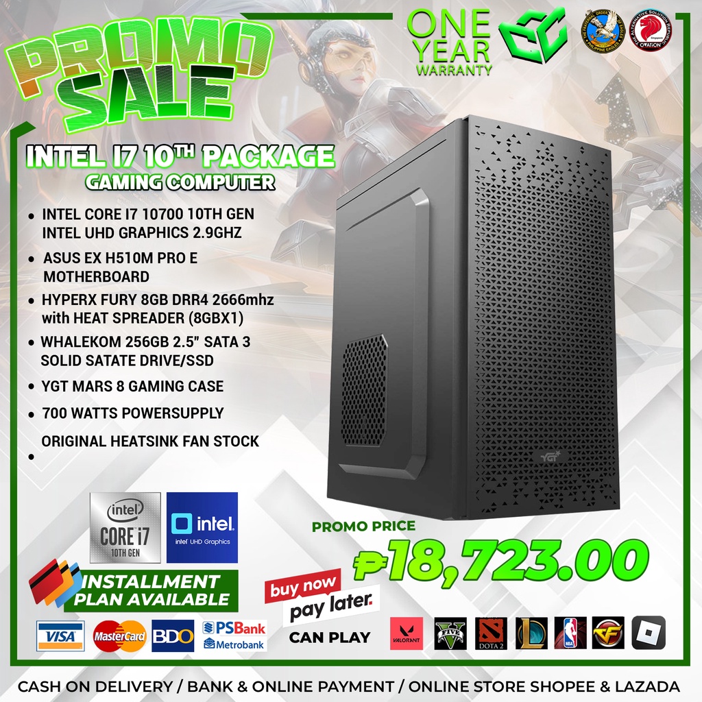 INTEL I7 10TH GEN. 10700 BIOSTAR H510 MOTHERBOARD HYPERX FURY 8GB ...