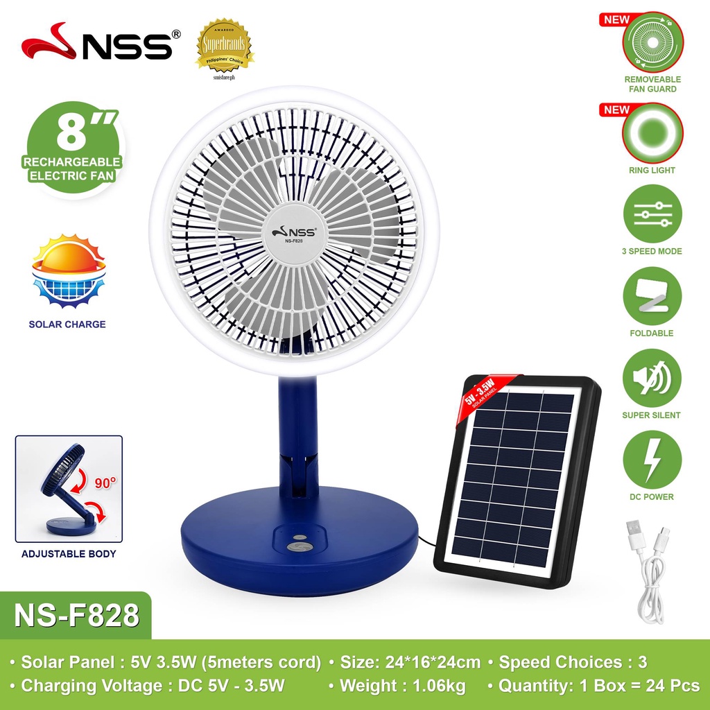 NSS Solar electric fan Rechargeable solar fan with panel solar ...