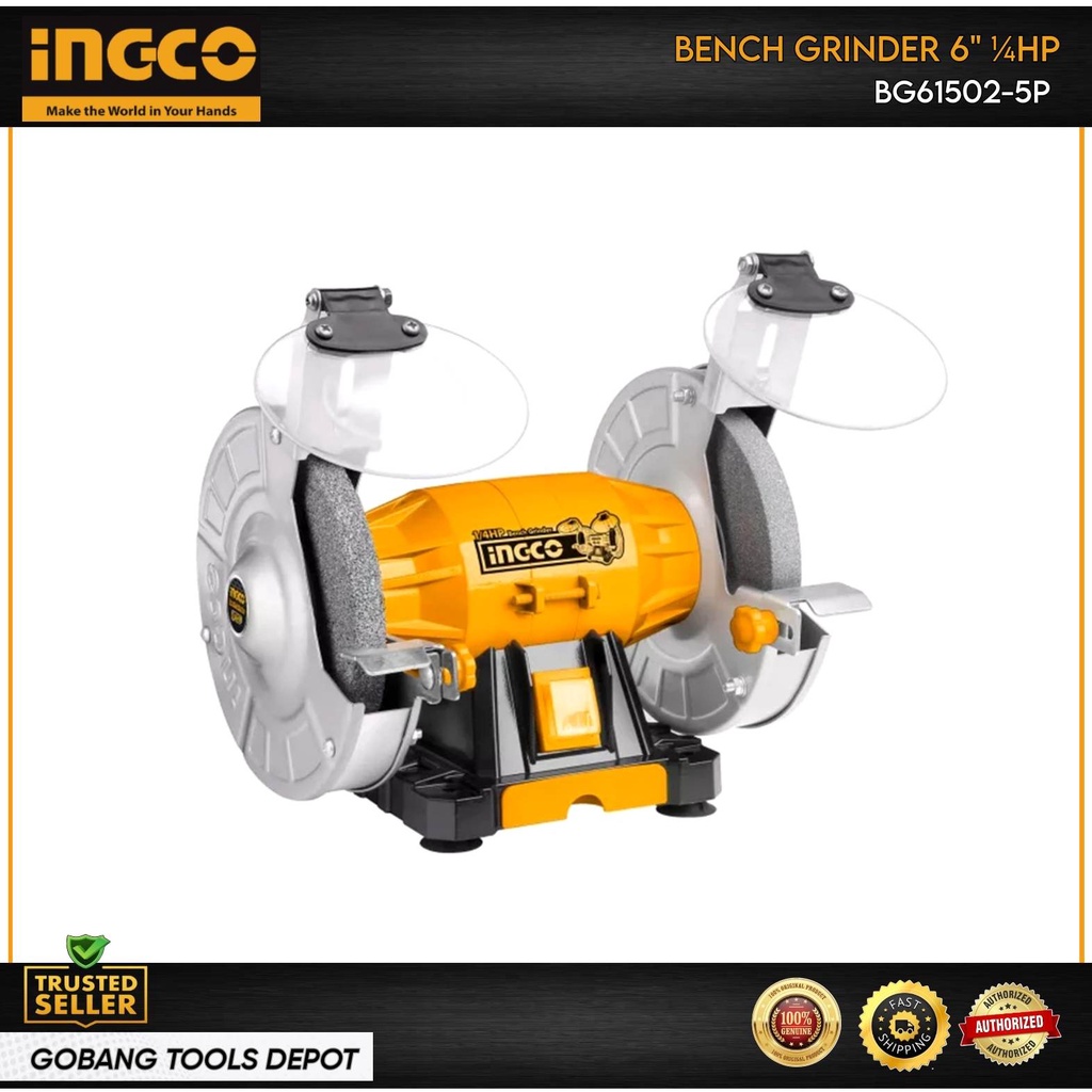 INGCO Original Heavy Duty Bench Grinder 6" 1/4HP with Stone Wheels ...