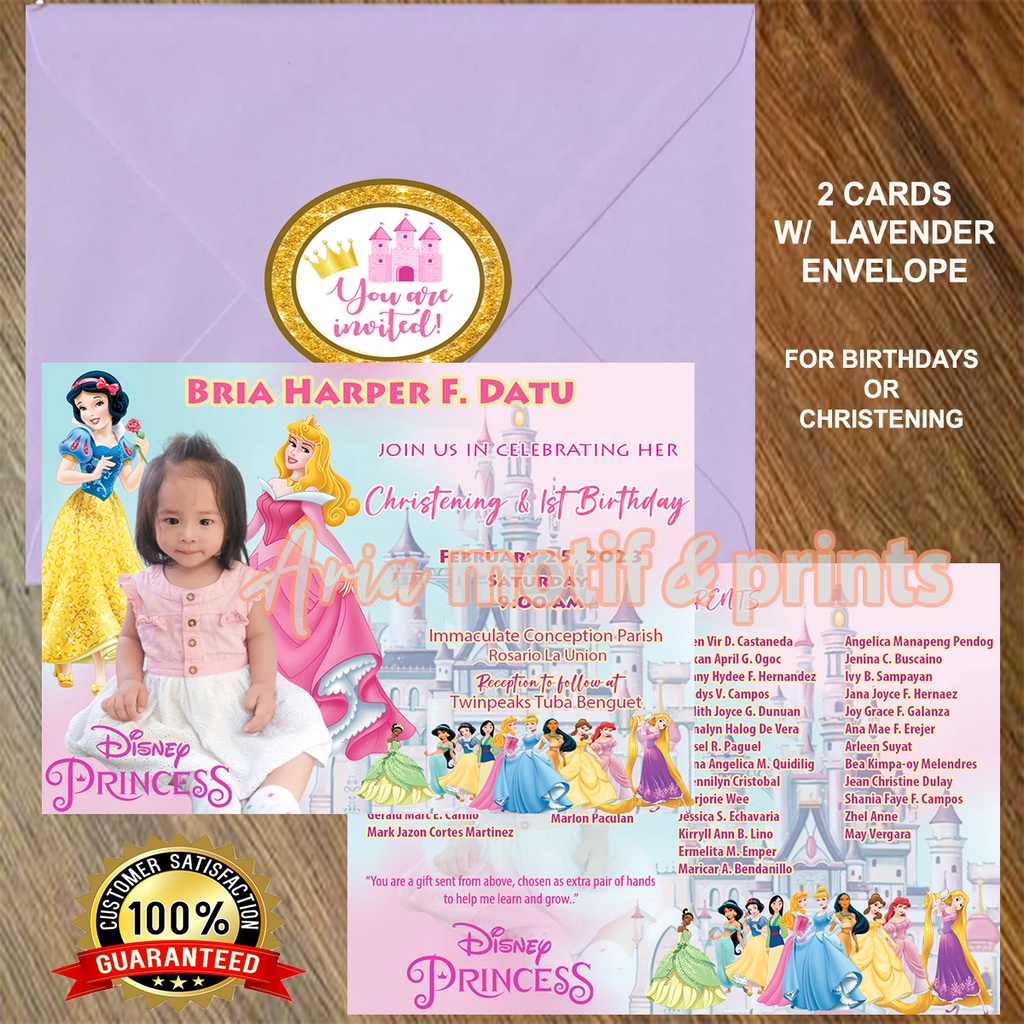 customized Disney princess invitation card for birthdays or christening ...