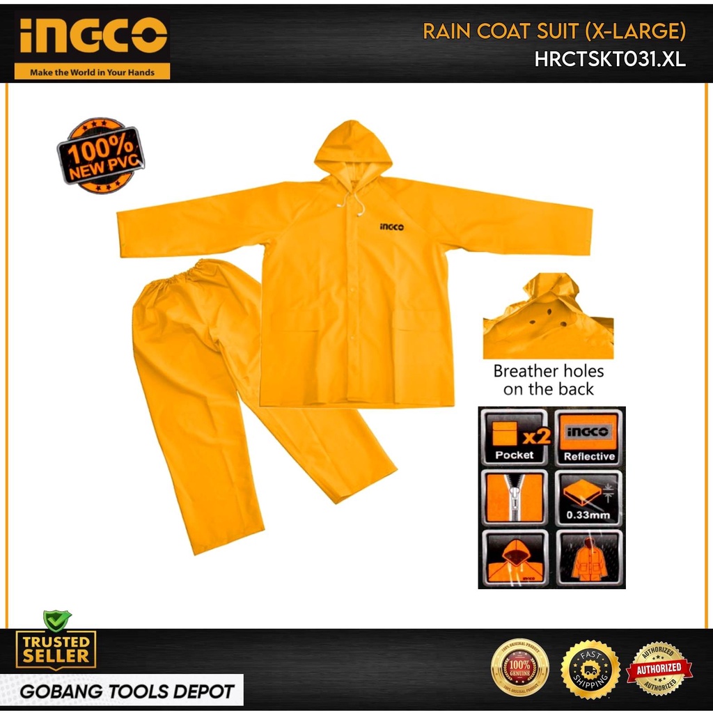 INGCO HRCTSKT031 Rain Coat Suit Set with Zipper and 2 Pockets On The ...