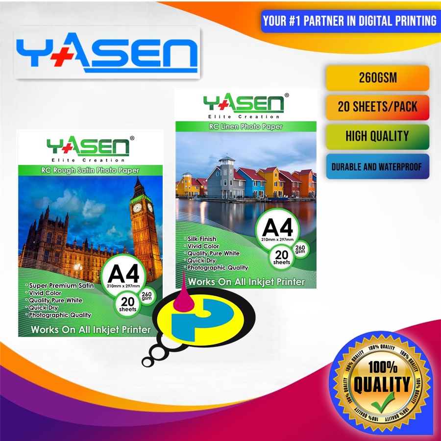 YASEN Resin Coated RC rough satin Linen Photo Paper A4 260gsm | Shopee ...