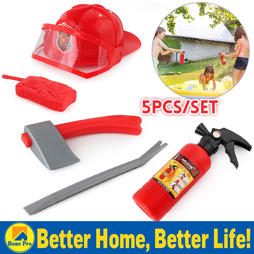 5Pcs/Set Kids Fireman Cosplay Toy Kit Helmet Fire Extinguisher Tools ...