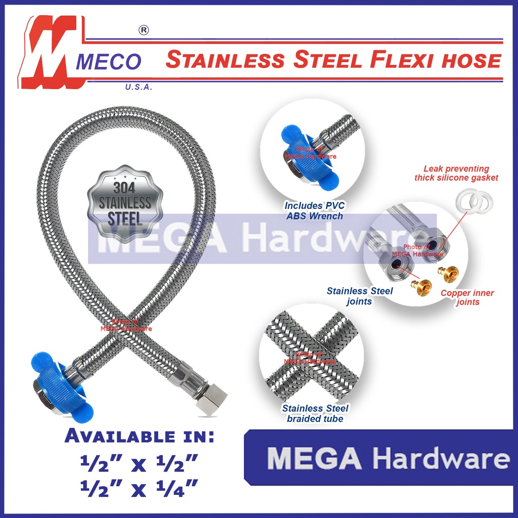 MECO Stainless Steel Heavy duty Flexible Hose 1/2x1/2 1/2x1/4 Faucet ...