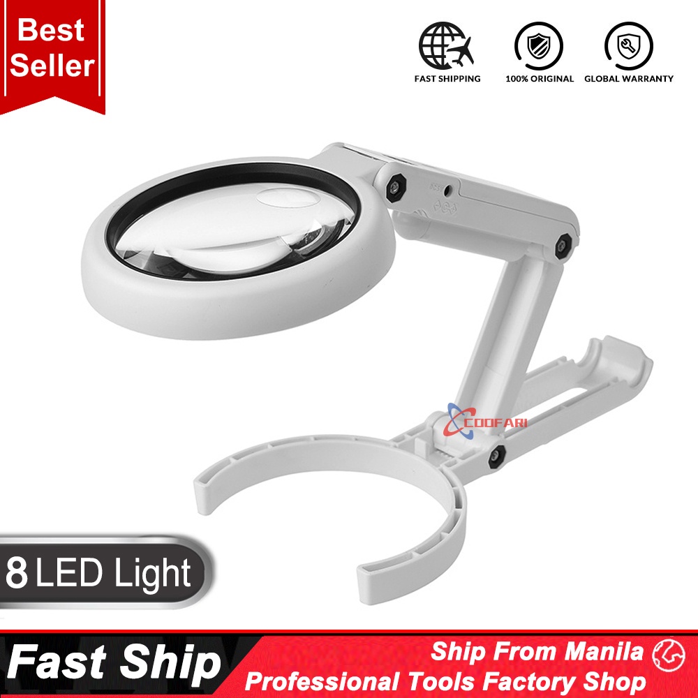 5X/10X Handheld Desk Magnifier with LED Light and Stand USB Powered ...