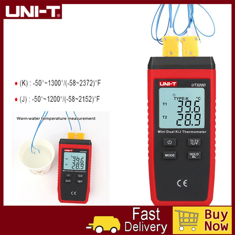 UNI-T UT320D Thermometer hygrometer Thermokoppel contact type dual ...