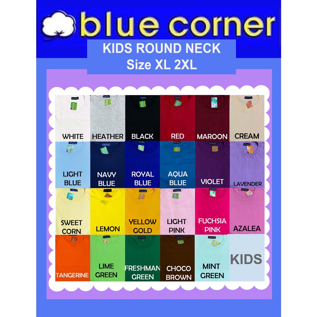 KIDS BLUE CORNER ROUND NECK TSHIRT SIZE XL 2XL GIRL BOY WHITE BLACK ...