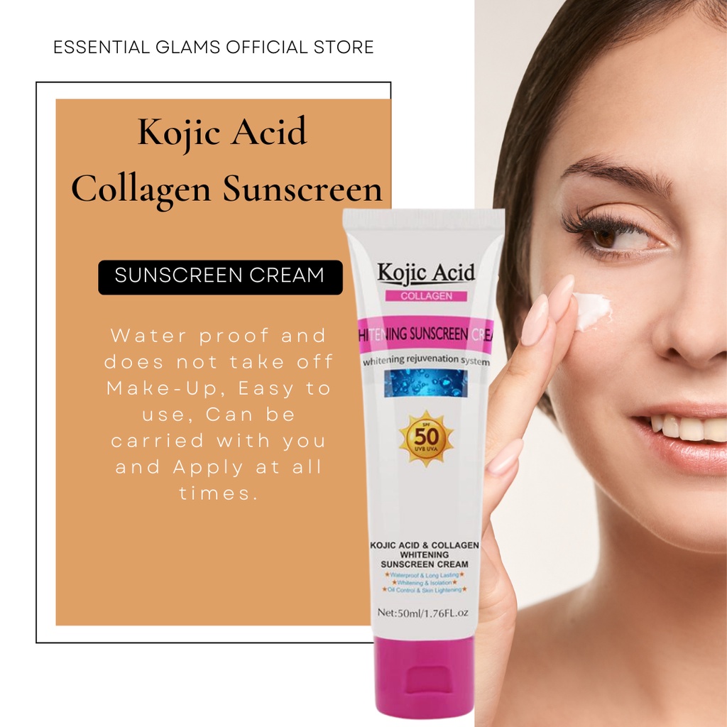 Kojic Acid Collagen Whitening Sunscreen Cream SPF 50 UVB UVA 50ml ...