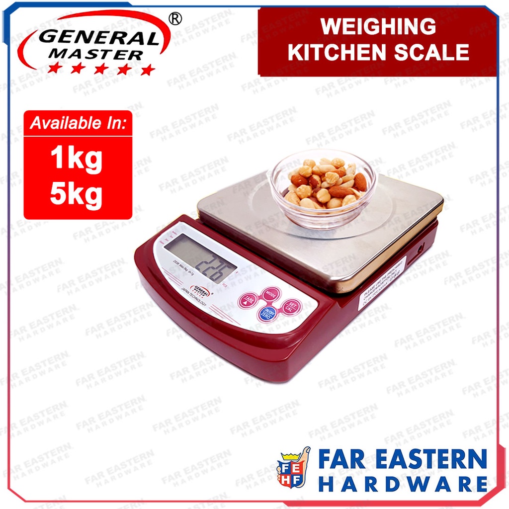 GENERAL MASTER Digital Weighing Kitchen Scale 1Kg | 5Kg | Shopee ...
