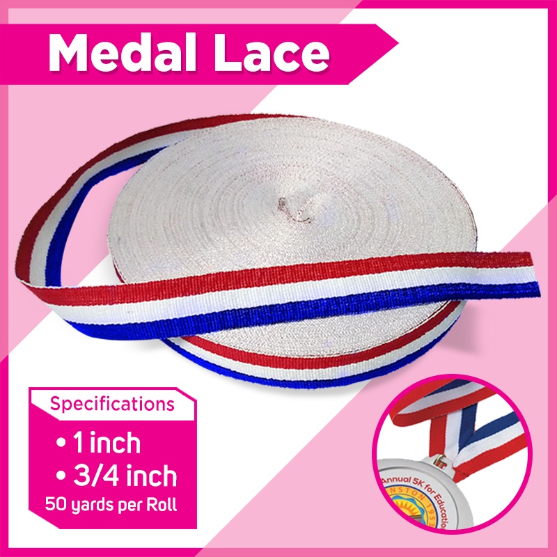 Medal Lace Red, White and Blue (50 yards per roll) || 3/4 inches & 1 ...