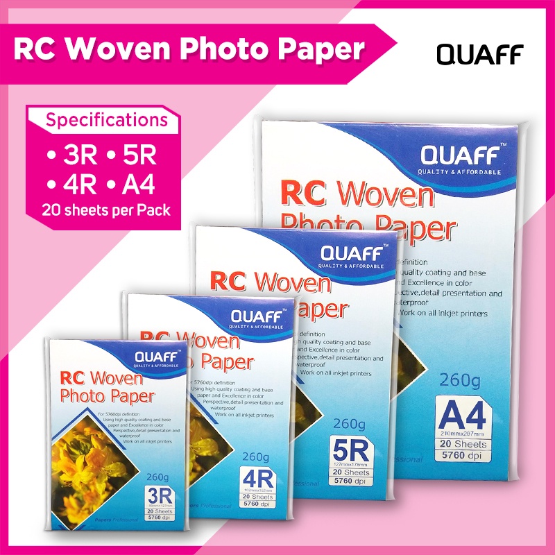 QUAFF Rc Woven Photo Paper 260gsm A4 / 5R / 4R / 3Rsize (20sheets per ...