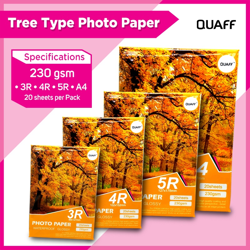 QUAFF Photo Paper Tree Type 230GSM A4 // 5R // 4R // 3R size with Back ...