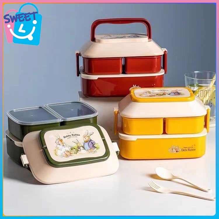 Student Lunch Box Cartoon Double-layer Compartment Portable Large ...