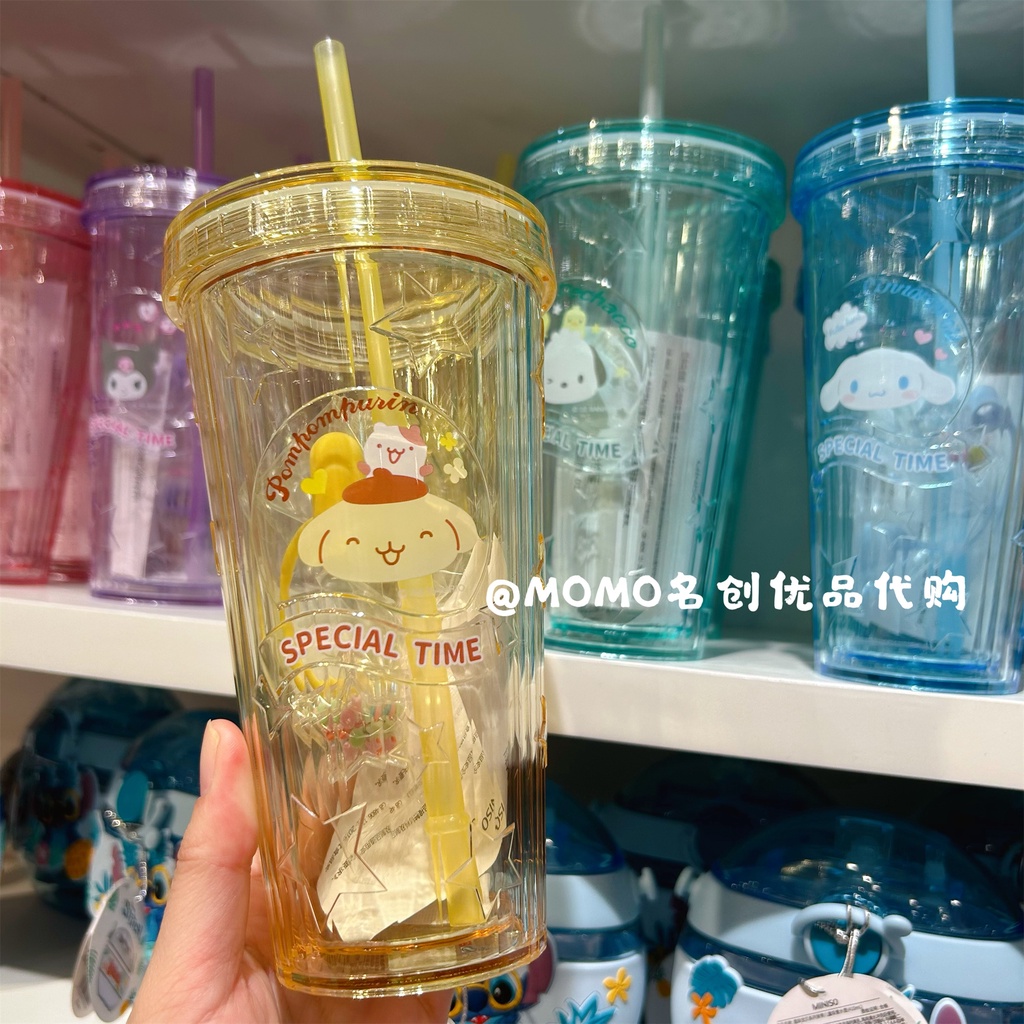 MINISO Sanrio Cinnamon Dog Summer Star Flashing Straw Cup Pacha Cute ...