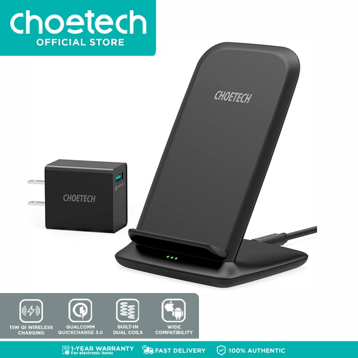 CHOETECH 15W Wireless Charger, Fast Wireless Charging Stand with QC 3.0 ...