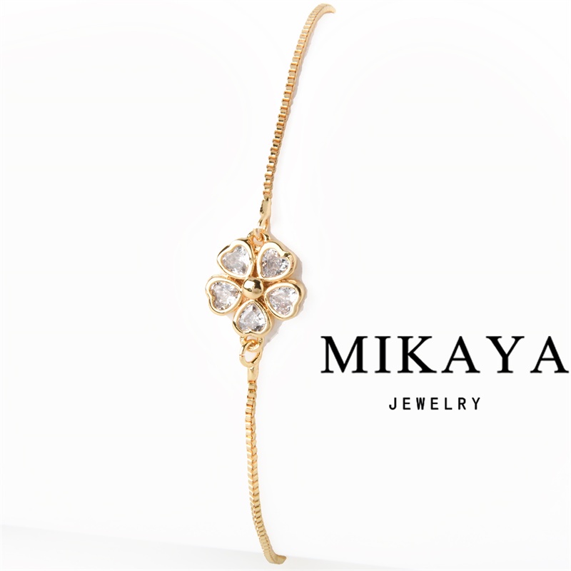 MIKAYA Five Clover Leaf Bracelet 18K Gold Cubic Zirconia Accessories for Women Hypoallergenic ...