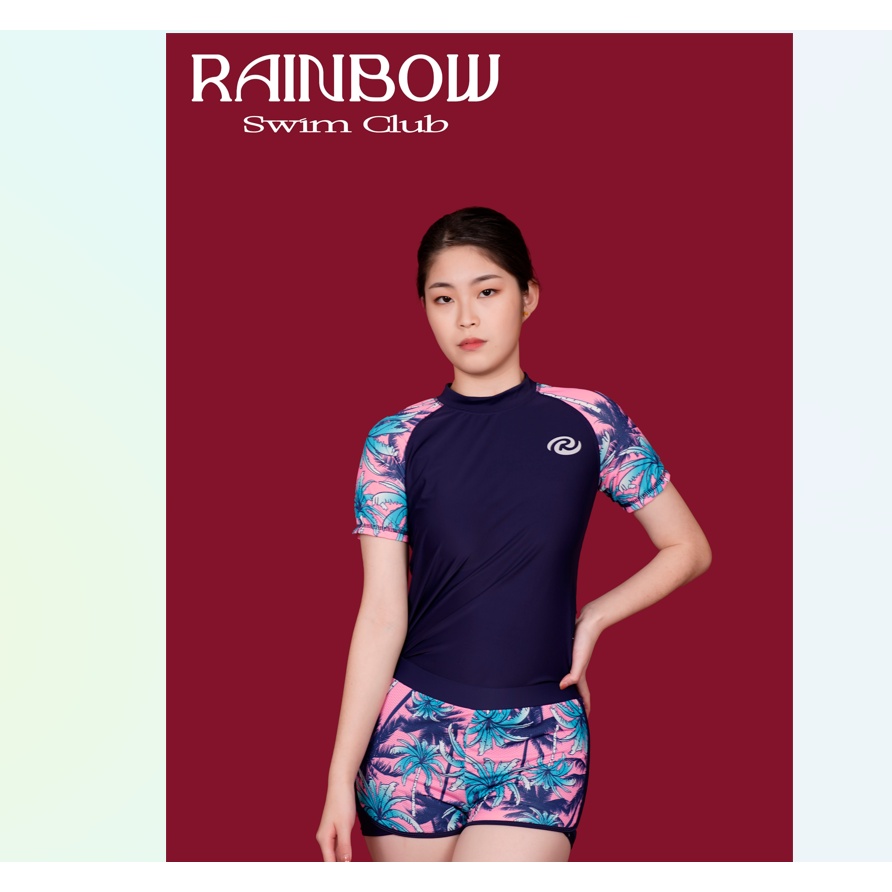RAINBOW 2pc set double shorts S/L n L/S rash guard swimwear plain n ...