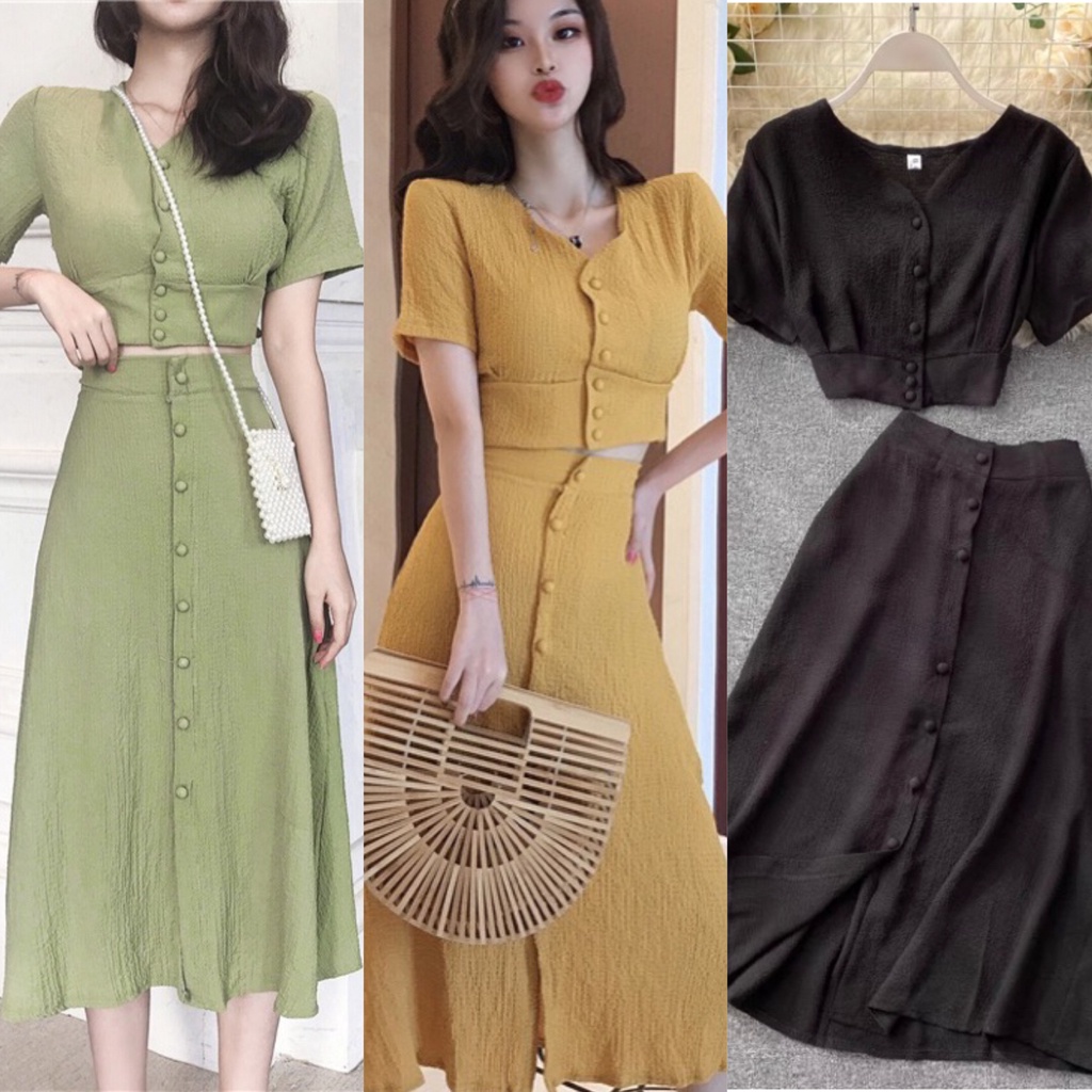 Fashion 2 in 1 Crop top And Flowy Skirt Korean Style Casual Formal Boho ...