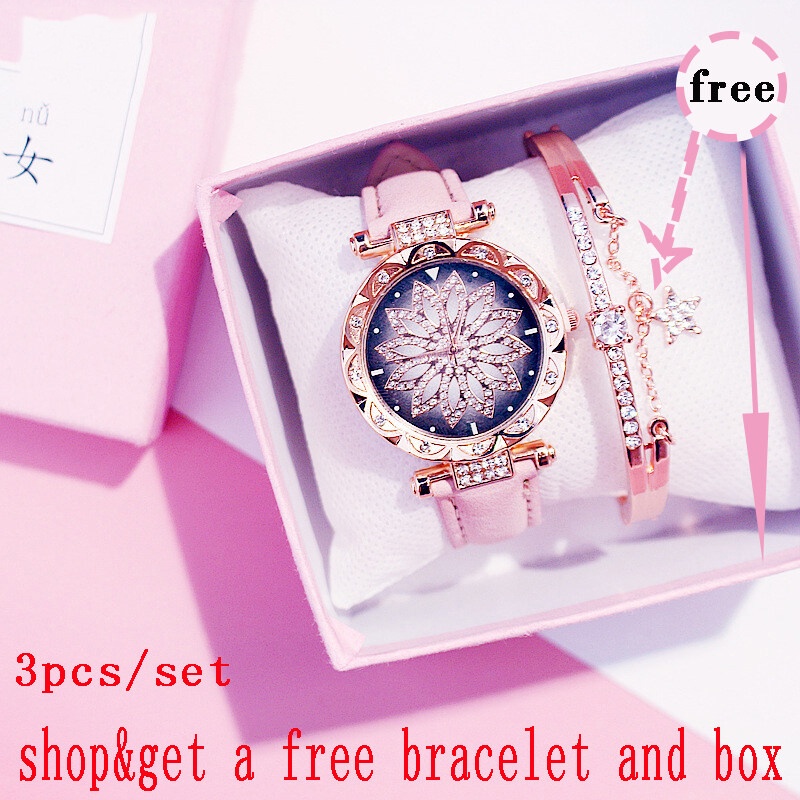 3 Pcs/Set Fashion Quartz Flower Watch Simple Casual Round Watch Women ...
