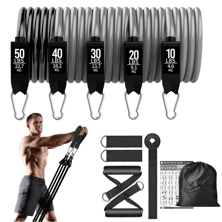 11Pcs/set of Gradient Gray Resistance Band Fitness Training Belt Yoga ...