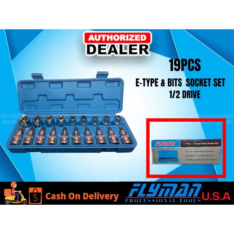 FLYMAN USA | 19Pcs E-Type Bits And Sockets 1/2 Drive CRV-Steel | Shopee ...