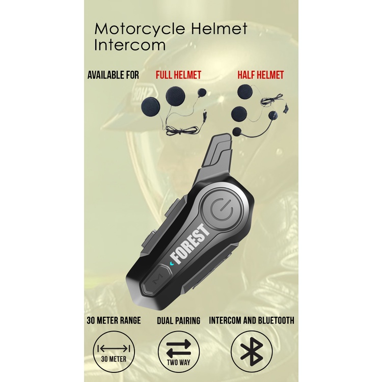FOREST E1 Bluetooth Intercom Motorcycle helmet Bluetothheadset for 2 ...
