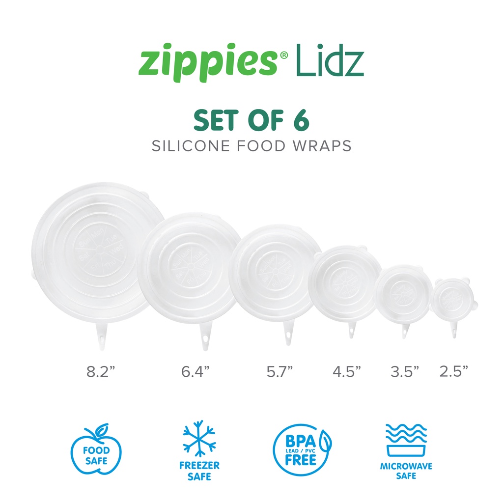 Zippies Lidz - Reusable Silicone Stretch Lids (in cloth pouch) | Shopee ...