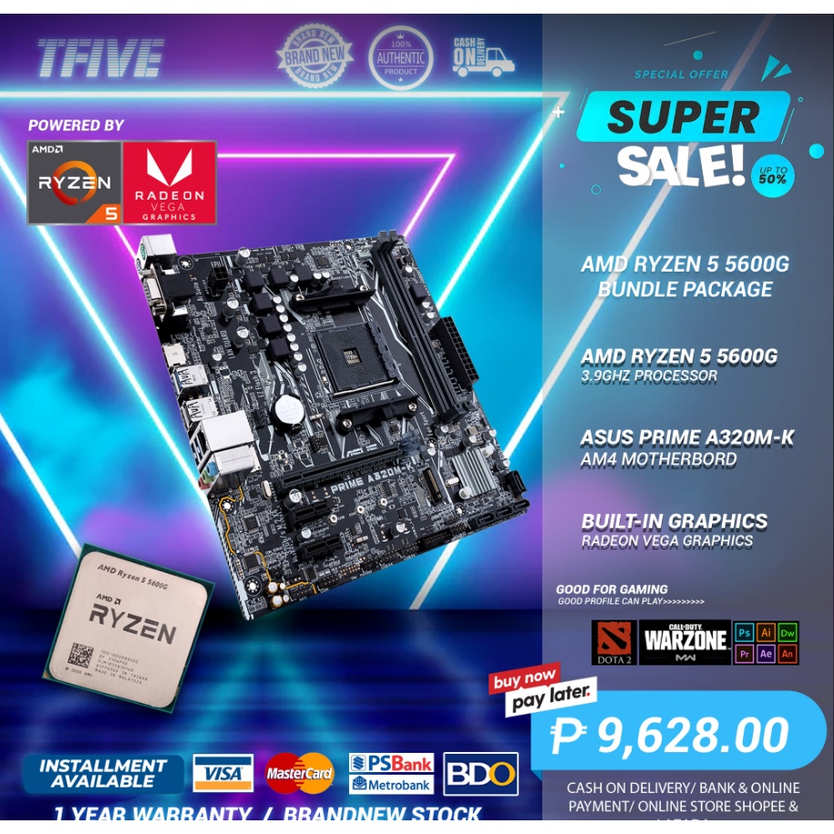 AMD RYZEN 5 5600G 3.9GHZ ASUS PRIME A320M-K AM4 MOTHER BOARD BUILD IN ...