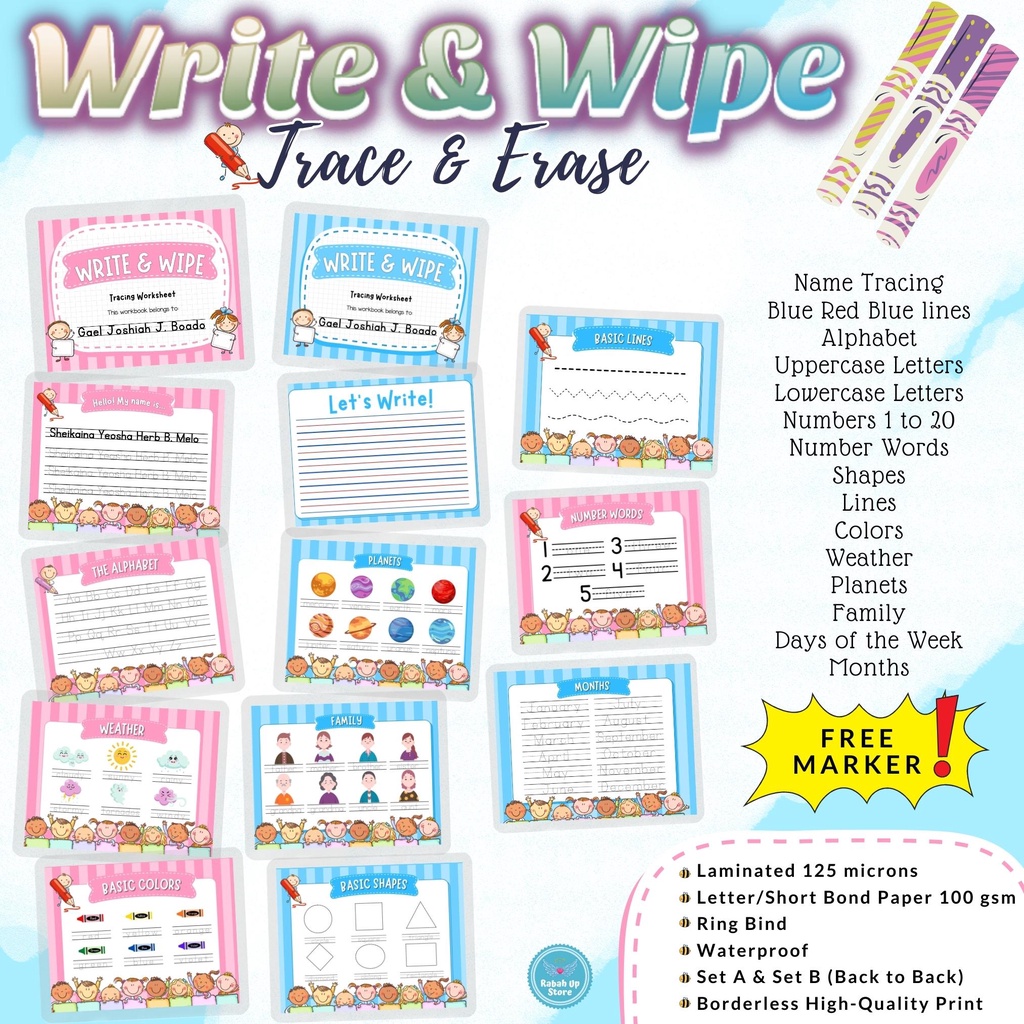 Laminated Write & Wipe / Trace & Erase Personalized Tracing Worksheet ...