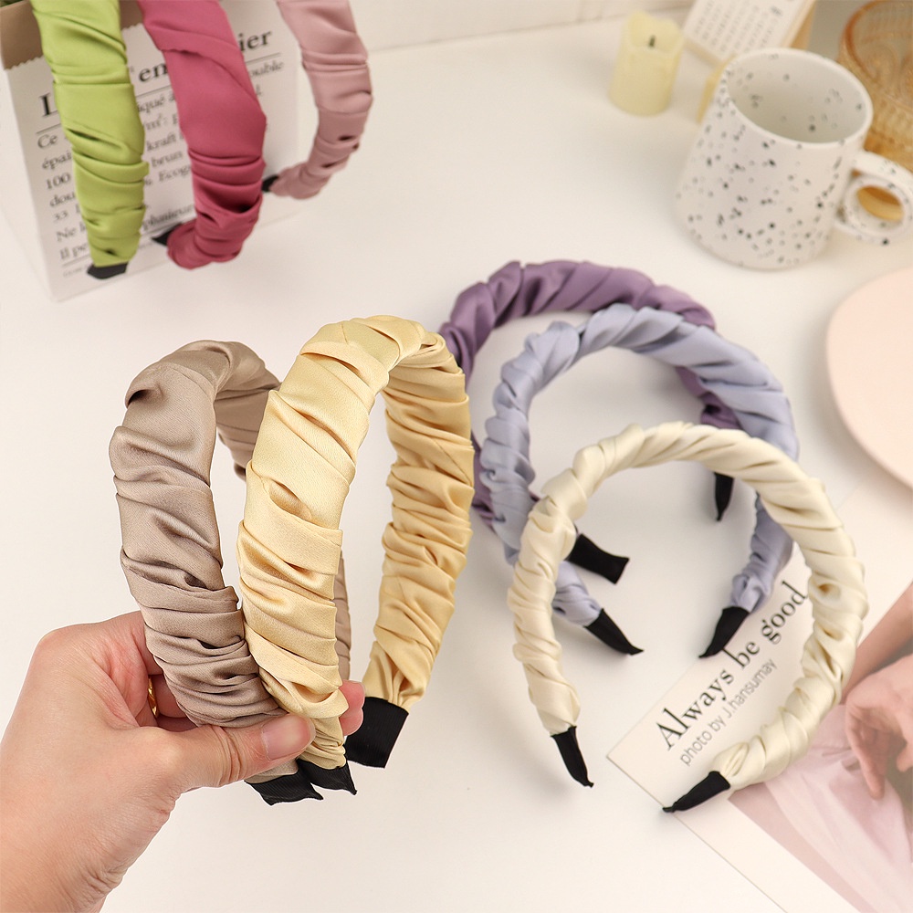 Korean All-match satin pleated headband fashion wide headband women's ...