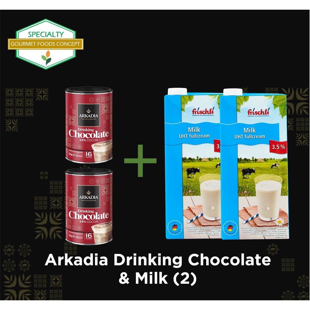 ARKADIA DRINKING CHOCOLATE 24% COCOA 250G x2 & & FRISCHLI MILK 1L x2 ...